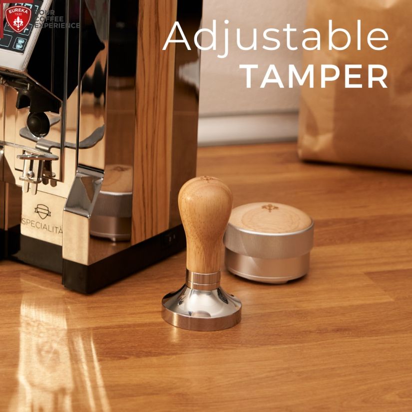 Eureka Adjustable Tamper 58 mm, naturligt ekträ - Crema